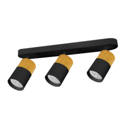 Aplique de techo o pared triple negro y madera